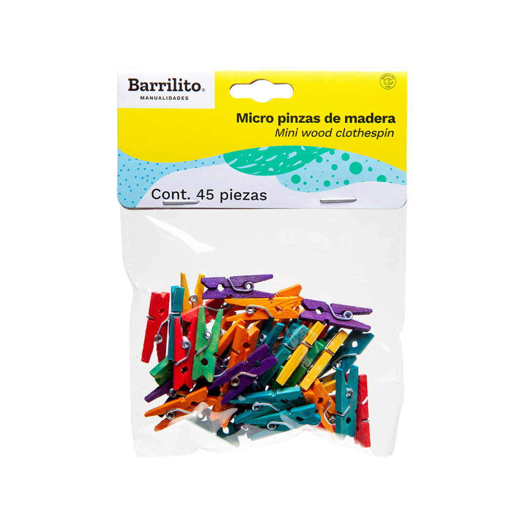 GANCHOS MINI P/ROPA DE MADERA COLORES 45/1 BLISTER (Micro Pinzas ...