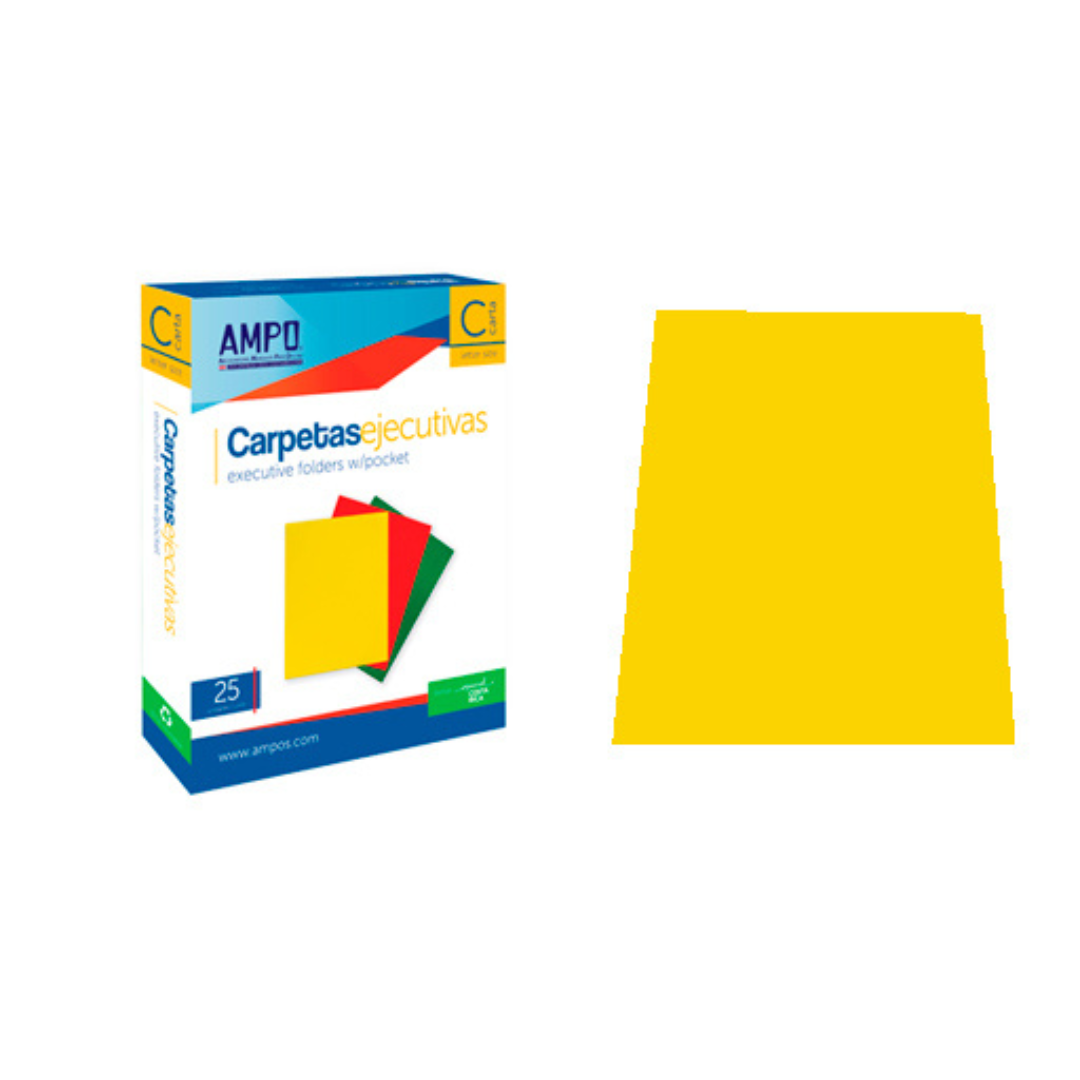 FOLDERS SATINADO C/BRILLO (8.5 X 11) AMARILLO PAQ. 25 – Comercial Caribe