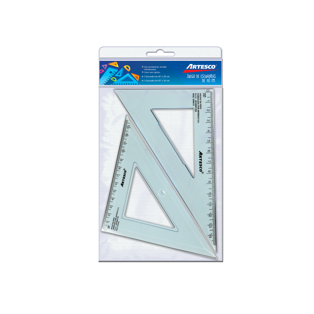 JUEGO CARTABONES 30CM 2/1 (45 x 60) Escuadras PAQ. 25 – Comercial Caribe