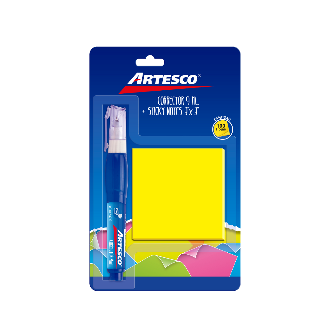 CORRECTOR 9ML + NOTA ADHESIVA NEON BLISTER – Comercial Caribe