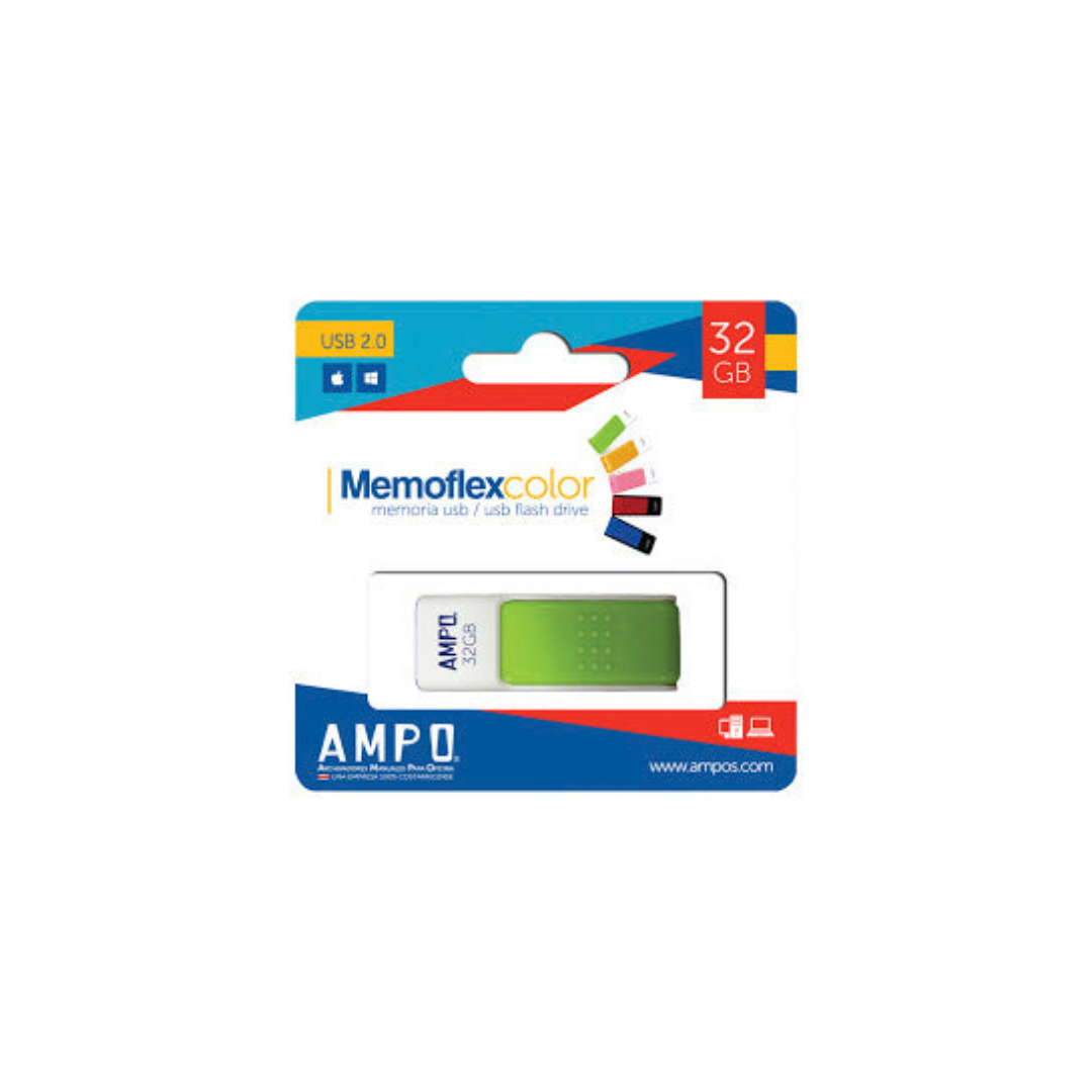 MEMORIAS USB AMPO MEMOFLEX 32GB VERDE PAQ. 14 – Comercial Caribe